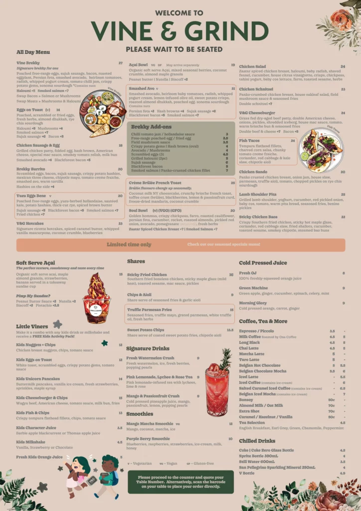 All Day Menu - Vine & Grind
